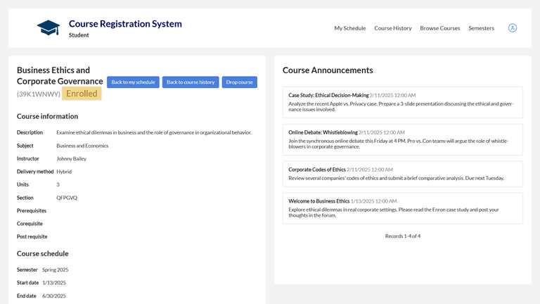 Course Registration System - Free App Template | Caspio Marketplace