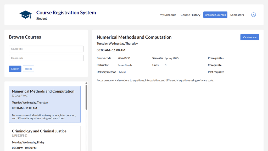 Course Registration System - Free App Template | Caspio Marketplace