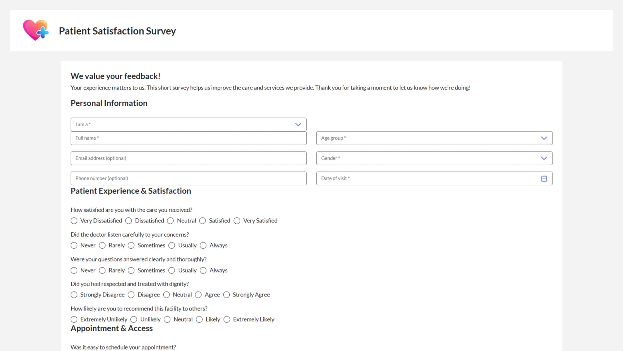 Patient Satisfaction Survey - Free Starter App | Caspio Marketplace